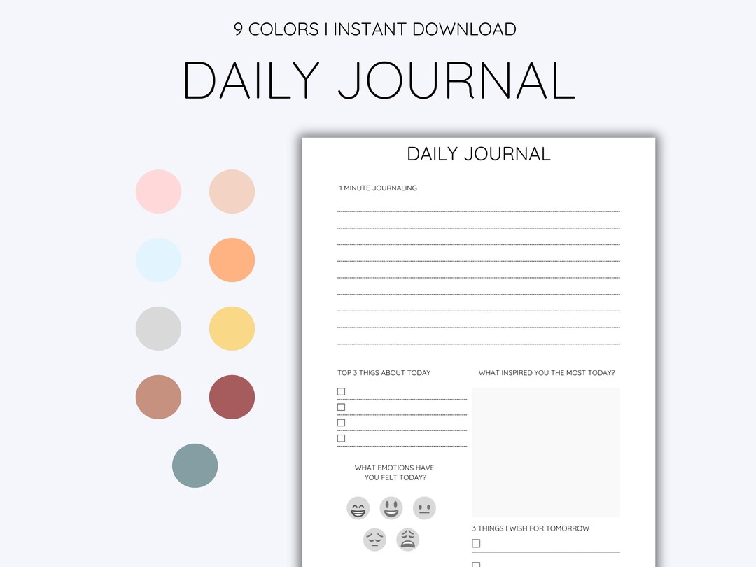 Printable Daily Journal, Guided Writing for Mindfulness, Daily ...