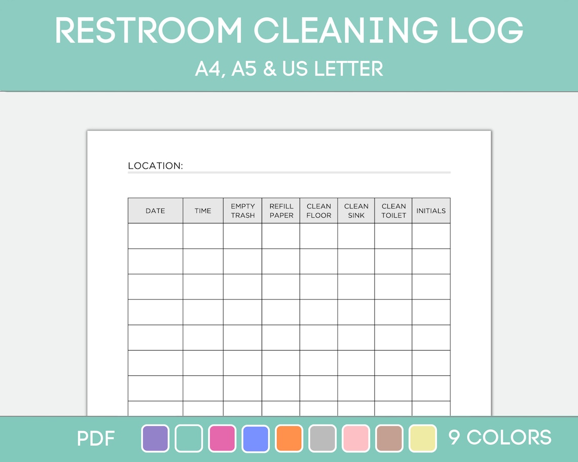 Printable Restroom Cleaning, Editable Cleaning Log, Bathroom Cleaning ...