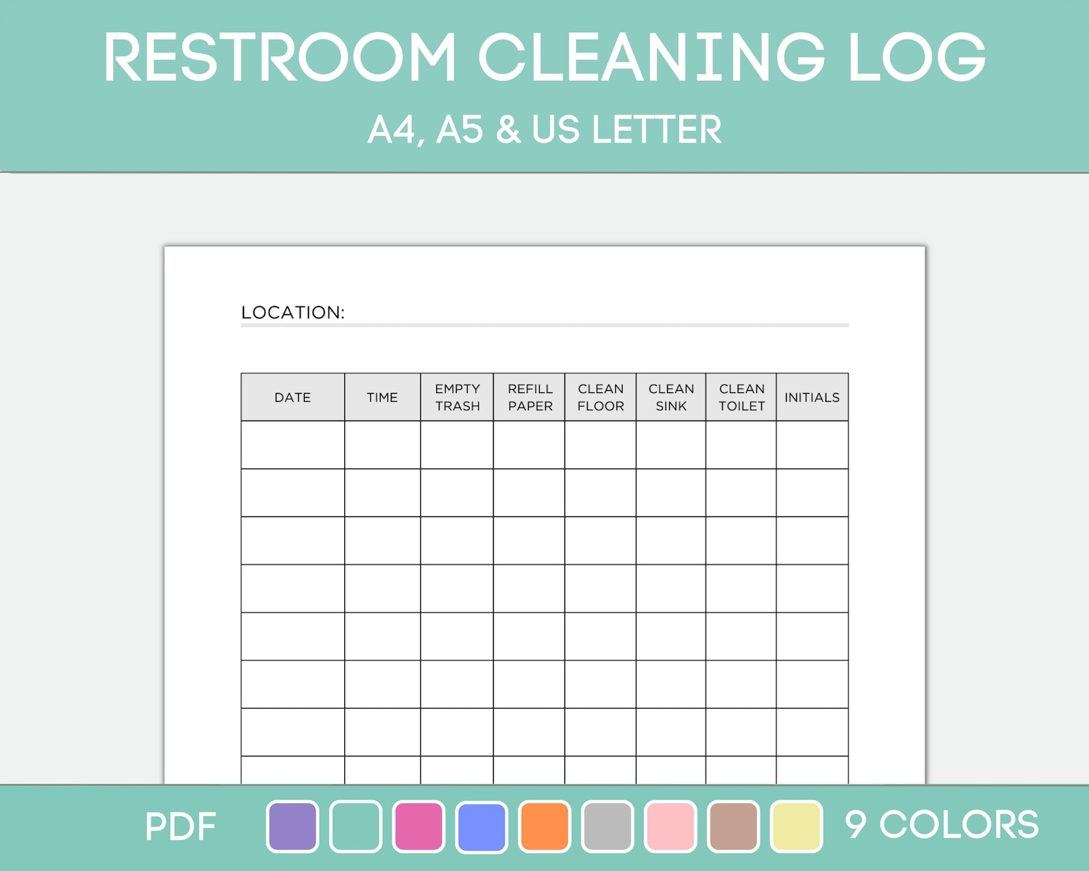 Printable Restroom Cleaning, Editable Cleaning Log, Bathroom Cleaning ...