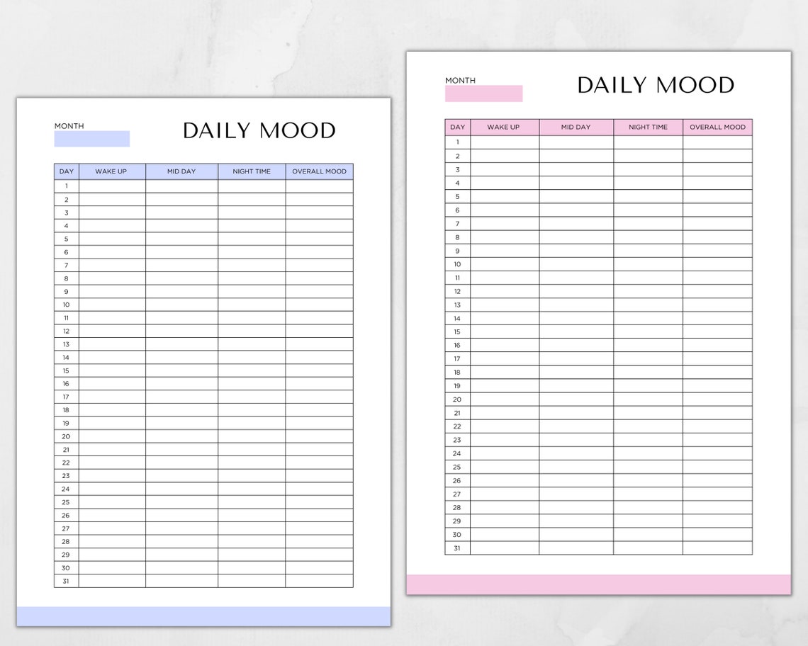 Monthly Mood Tracker Printable, Daily Mood Tracking, Editable ...