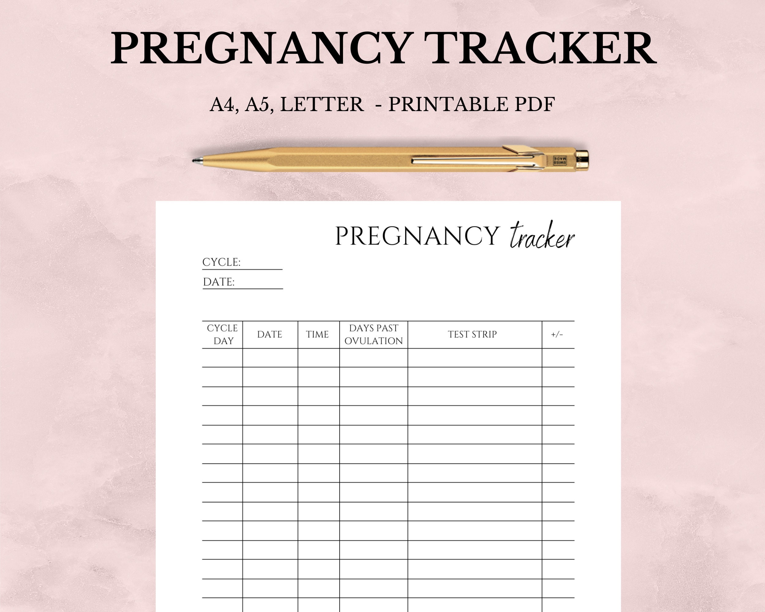 Printable and Editable HGC Pregnancy Tracker, Ovulation Test Strip, HGC ...
