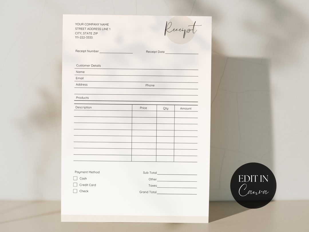 Receipt Template Editable and Printable Receipt Form Small Business ...