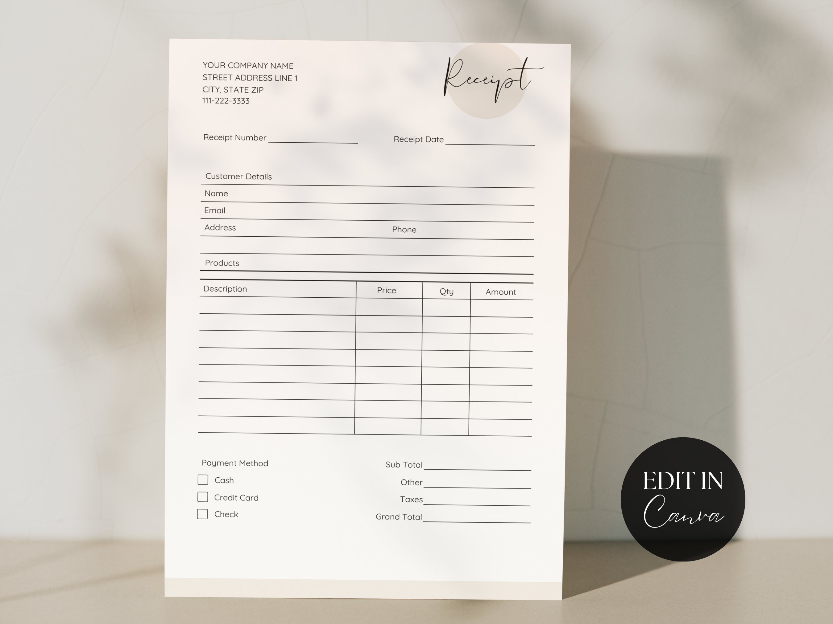 Receipt Template Editable and Printable Receipt Form Small Business ...