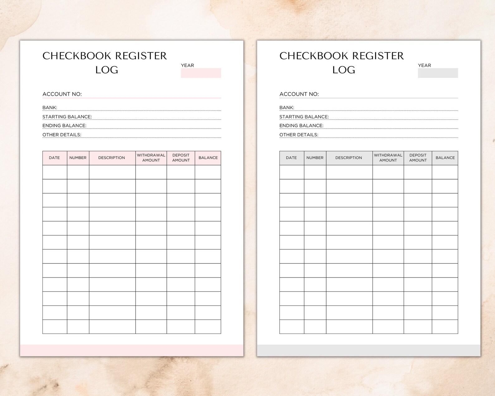 Checkbook Register Printable, Editable Check Register, Checkbook ...