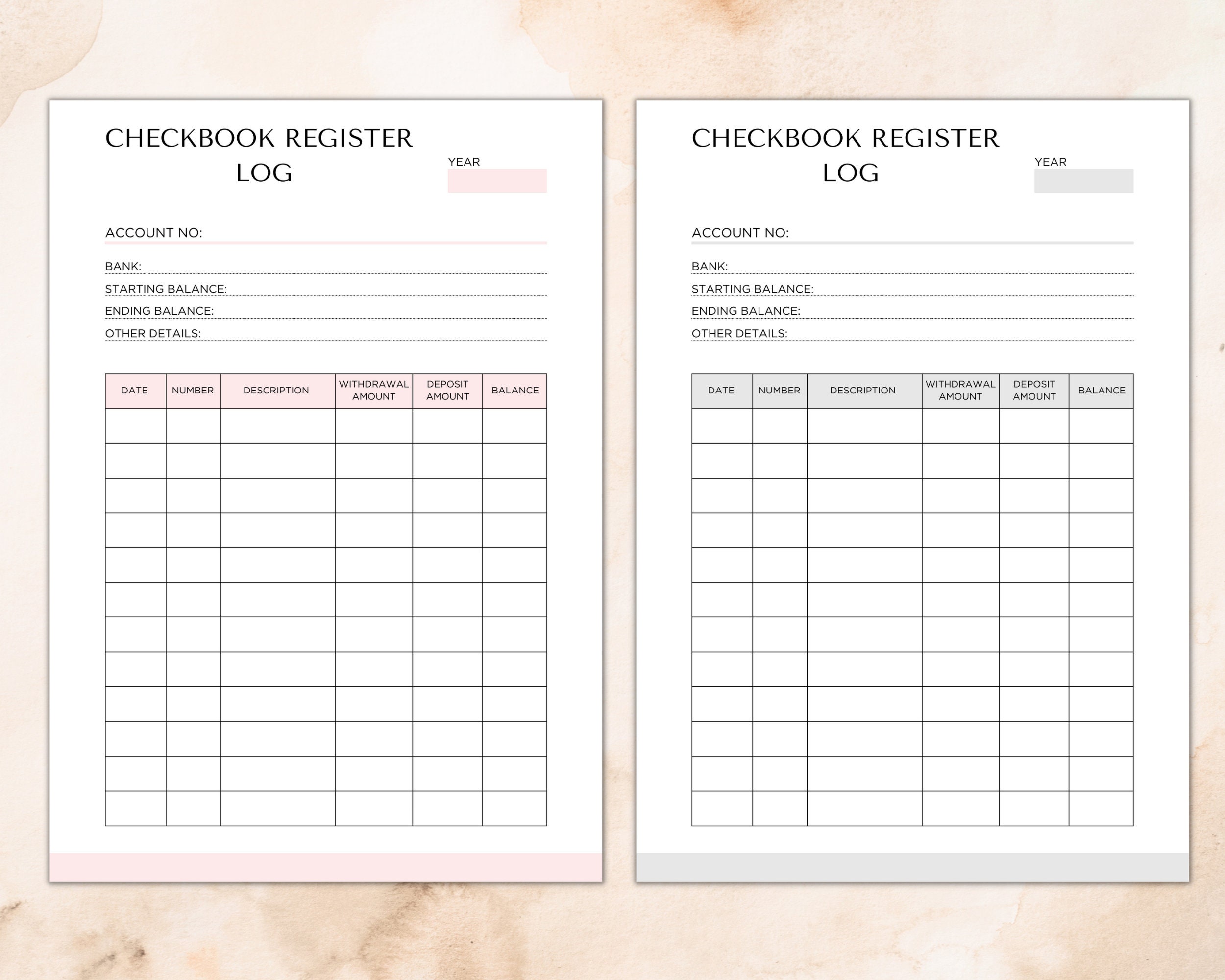 Checkbook Register Printable, Editable Check Register, Checkbook ...