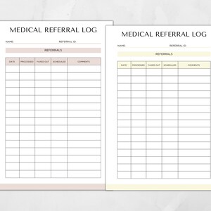 Printable Medical Referral Log, Patient Referral Tracker, Track ...
