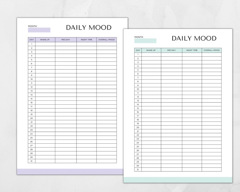 Monthly Mood Tracker Printable, Daily Mood Tracking, Editable ...