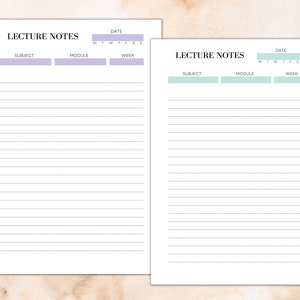 Editable and Printable Lecture Notes, Lecture Note Templates, Student ...