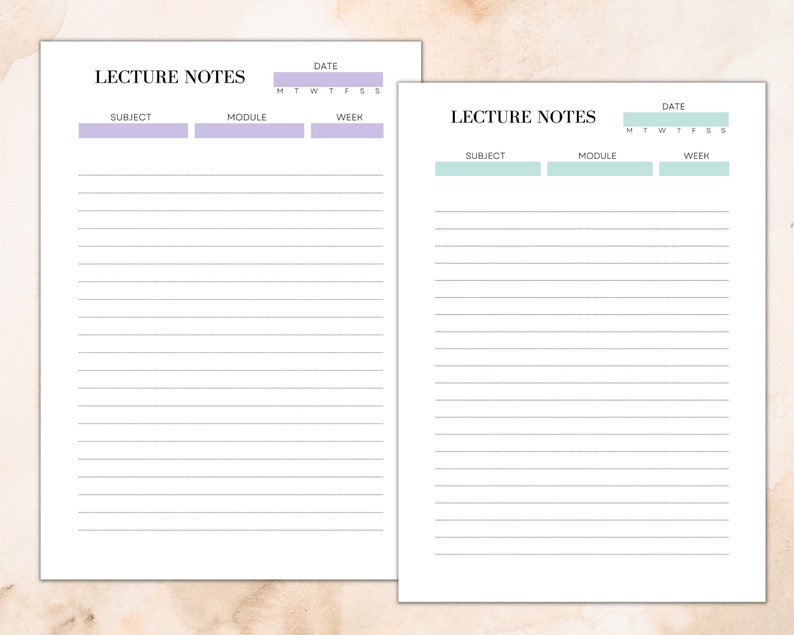 Editable and Printable Lecture Notes, Lecture Note Templates, Student ...
