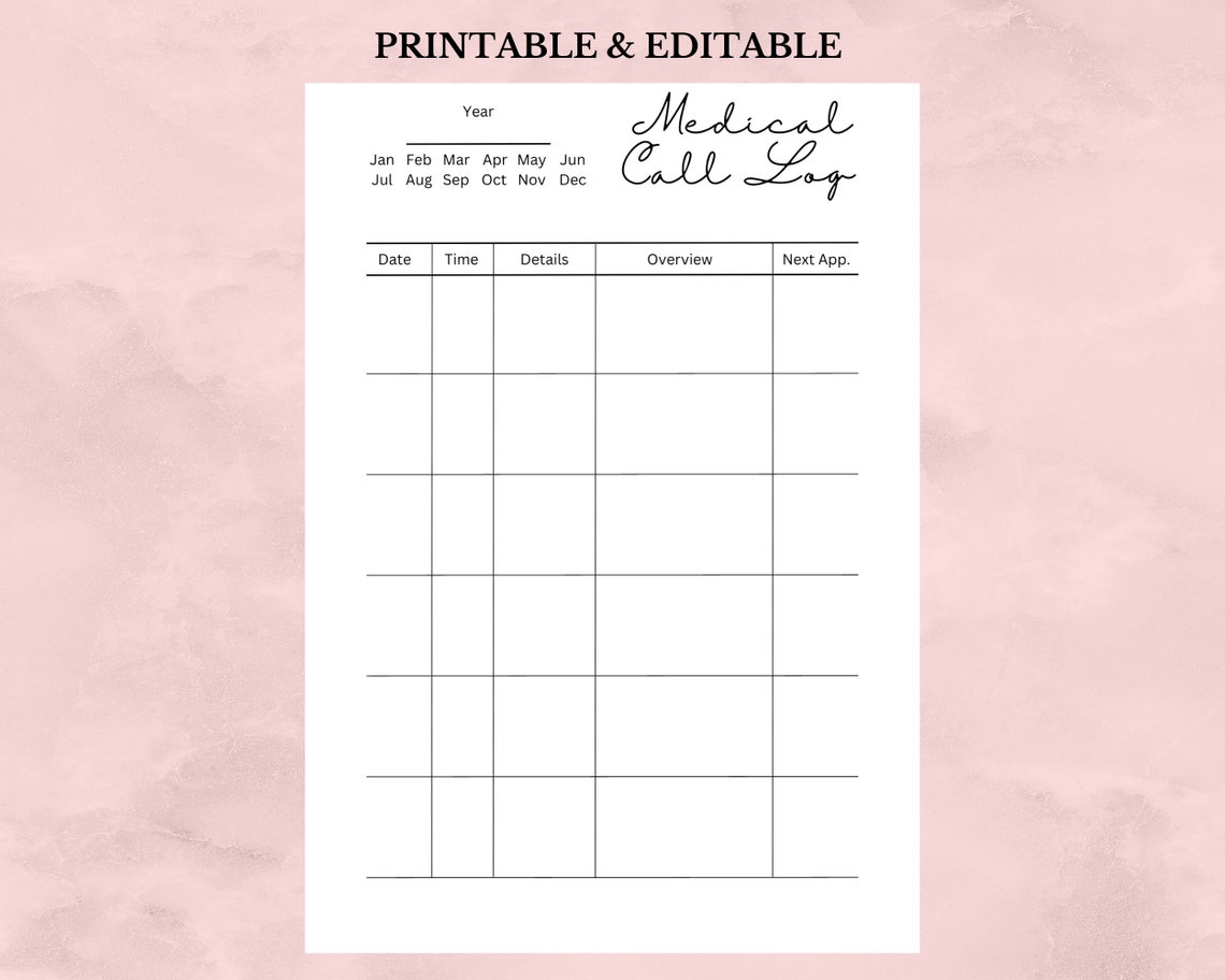 Medical Appointment Call Log Printable and Editable, Chart Appointment ...
