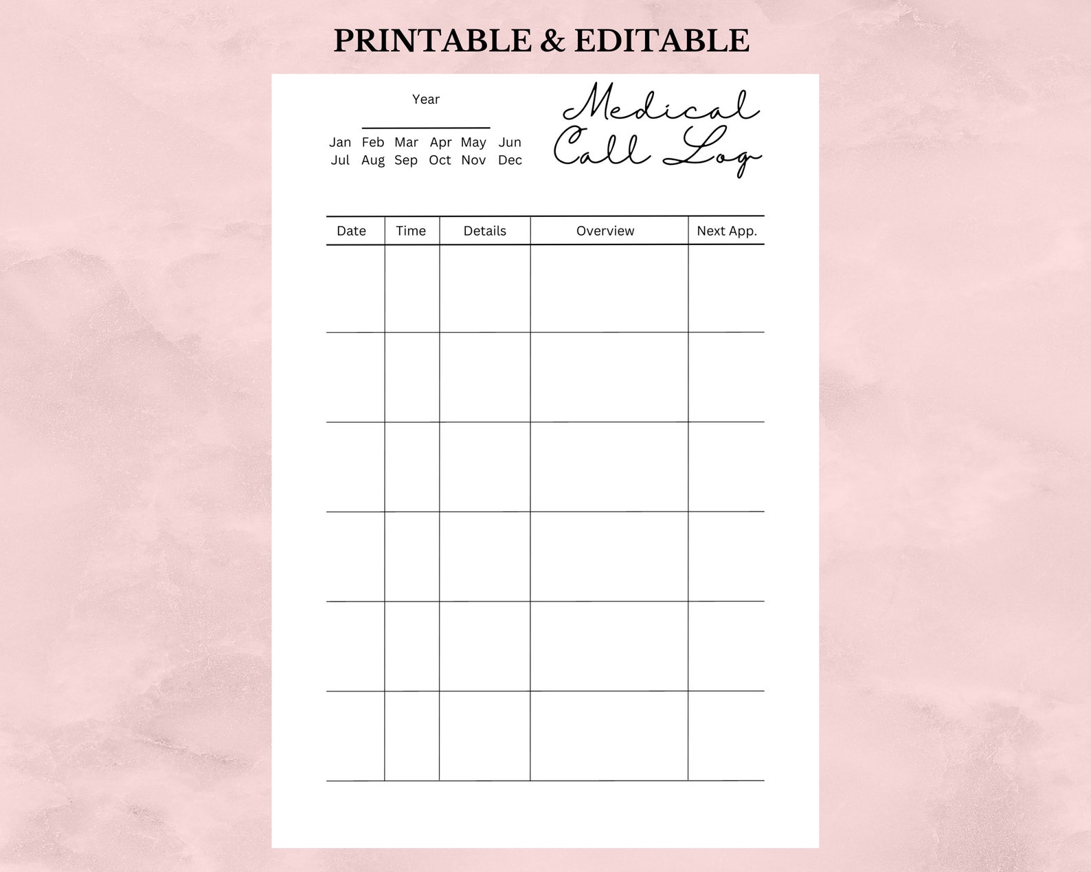 Medical Appointment Call Log Printable and Editable, Chart Appointment ...