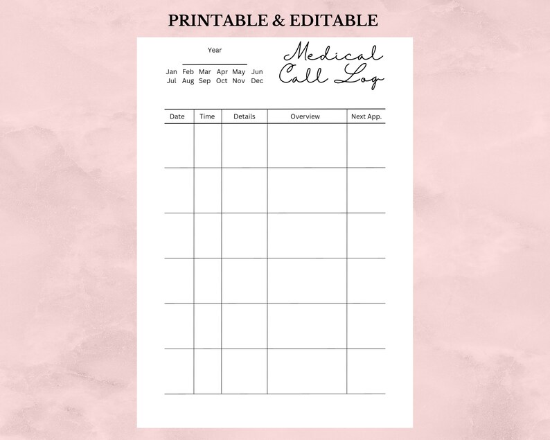 Medical Appointment Call Log Printable and Editable Chart - Etsy