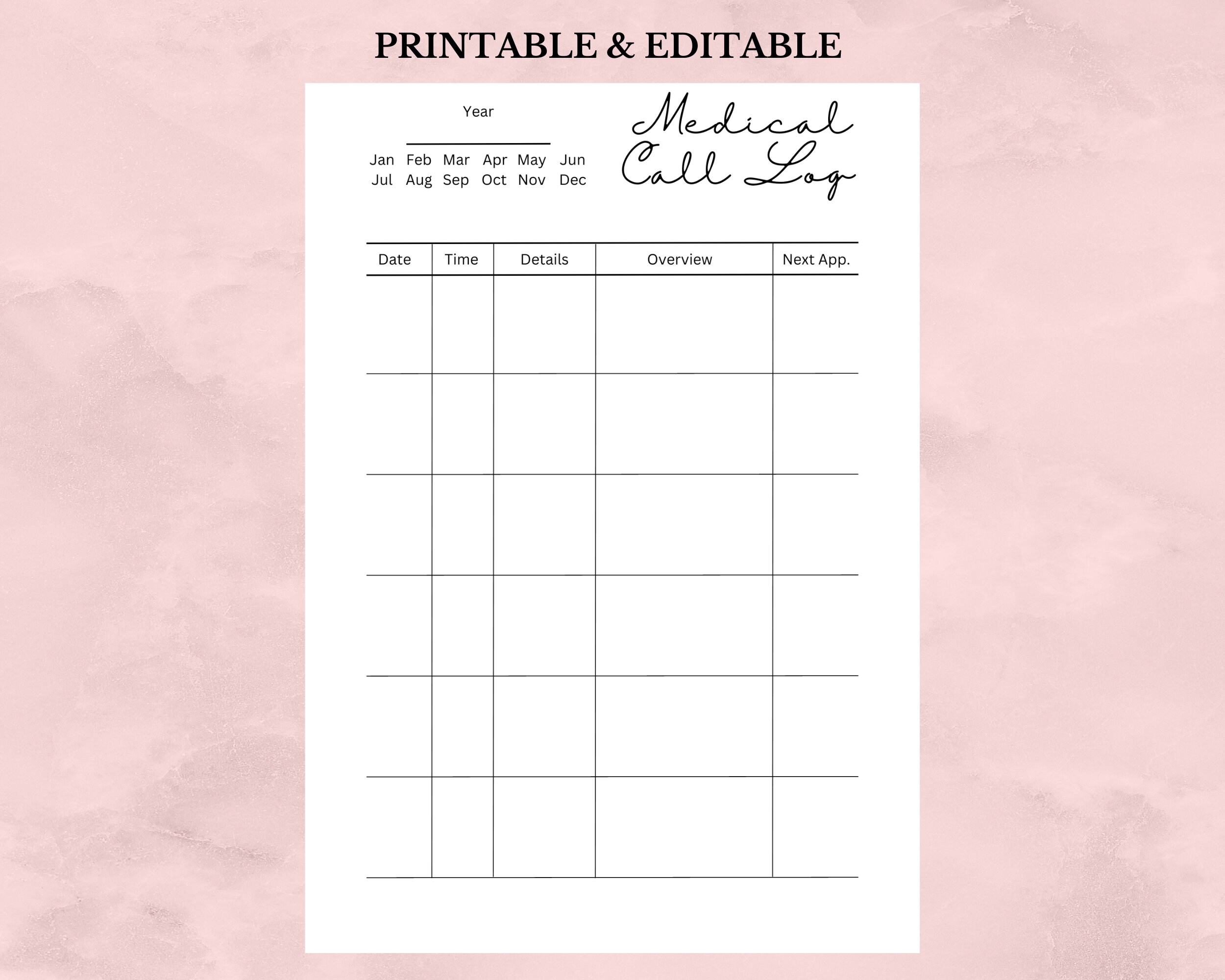 Medical Appointment Call Log Printable and Editable Chart - Etsy