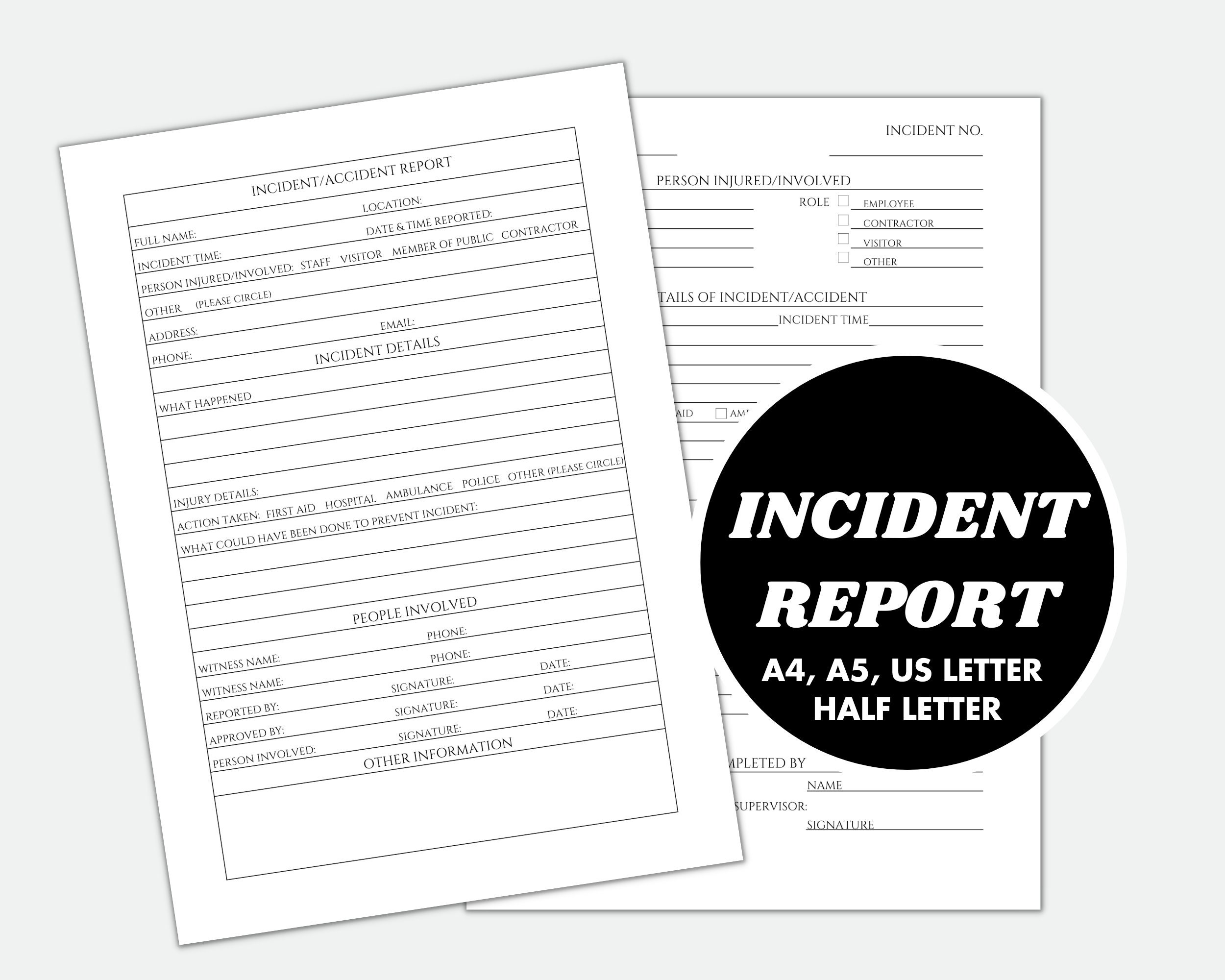 Employee Incident Report Form, Editable and Printable PDF, Employee ...