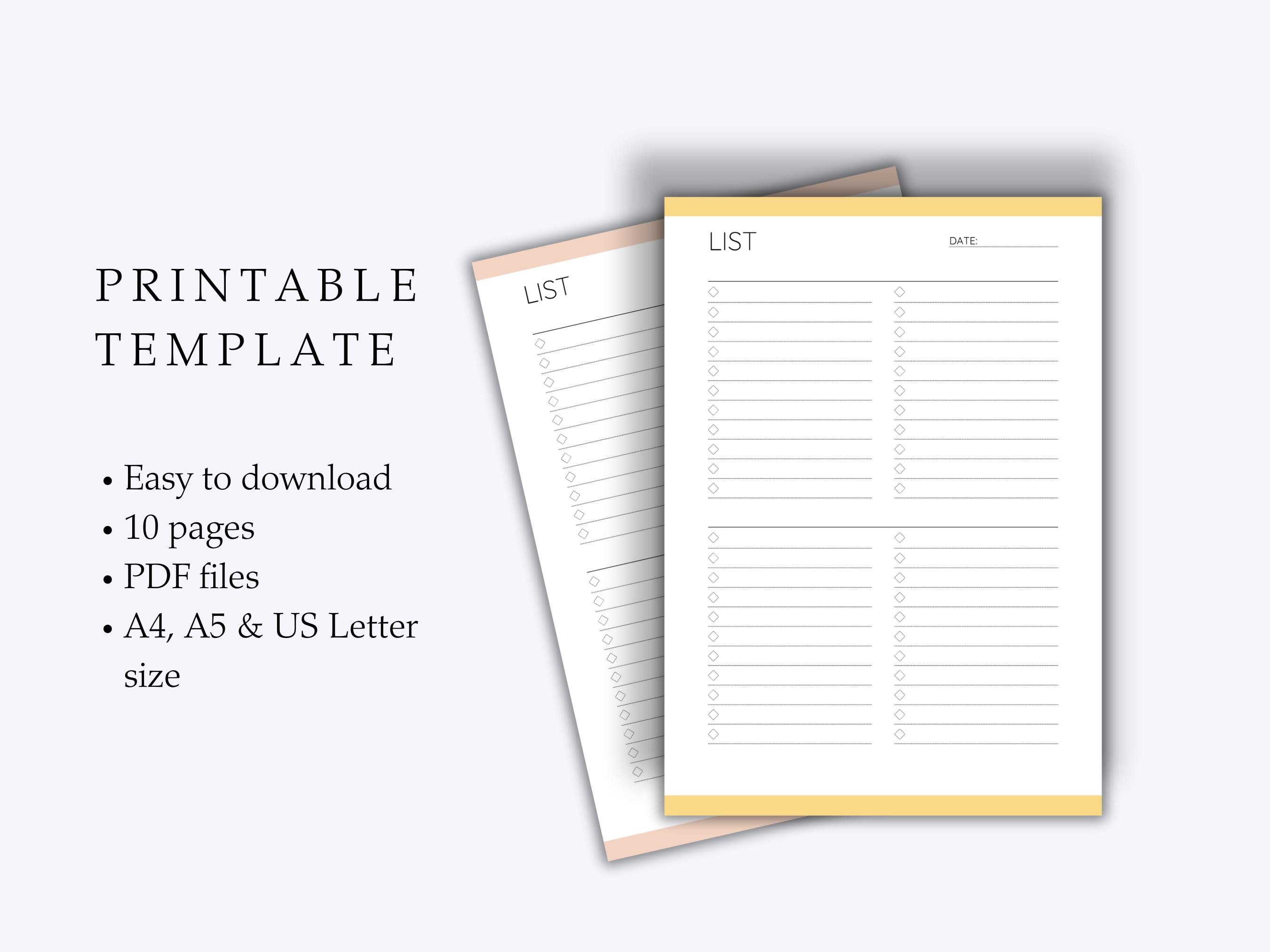 Blank Checklist Printable Template, Customizable Task List and ...