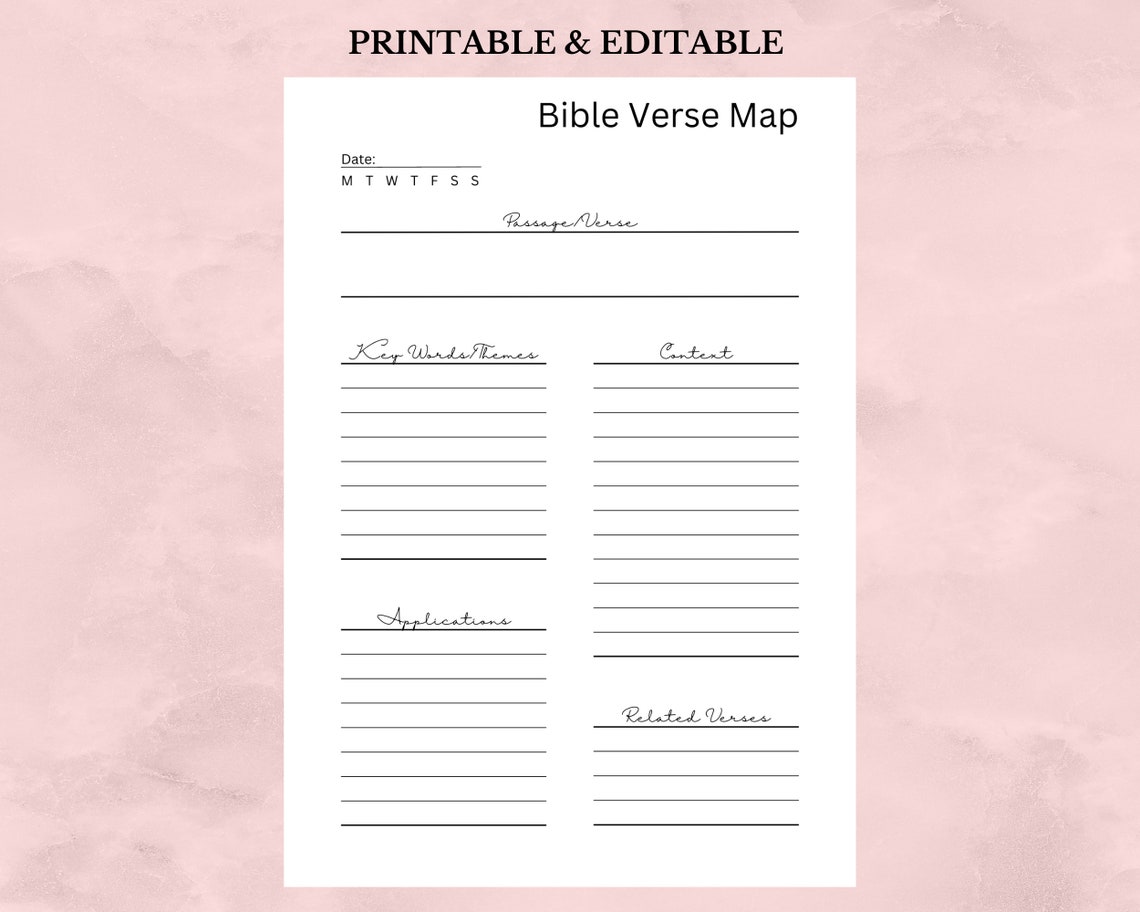 Bible Verse Mapping Printable and Editable, Sermon Journal, Study Word of God, A4 A5 Letter PDF ...