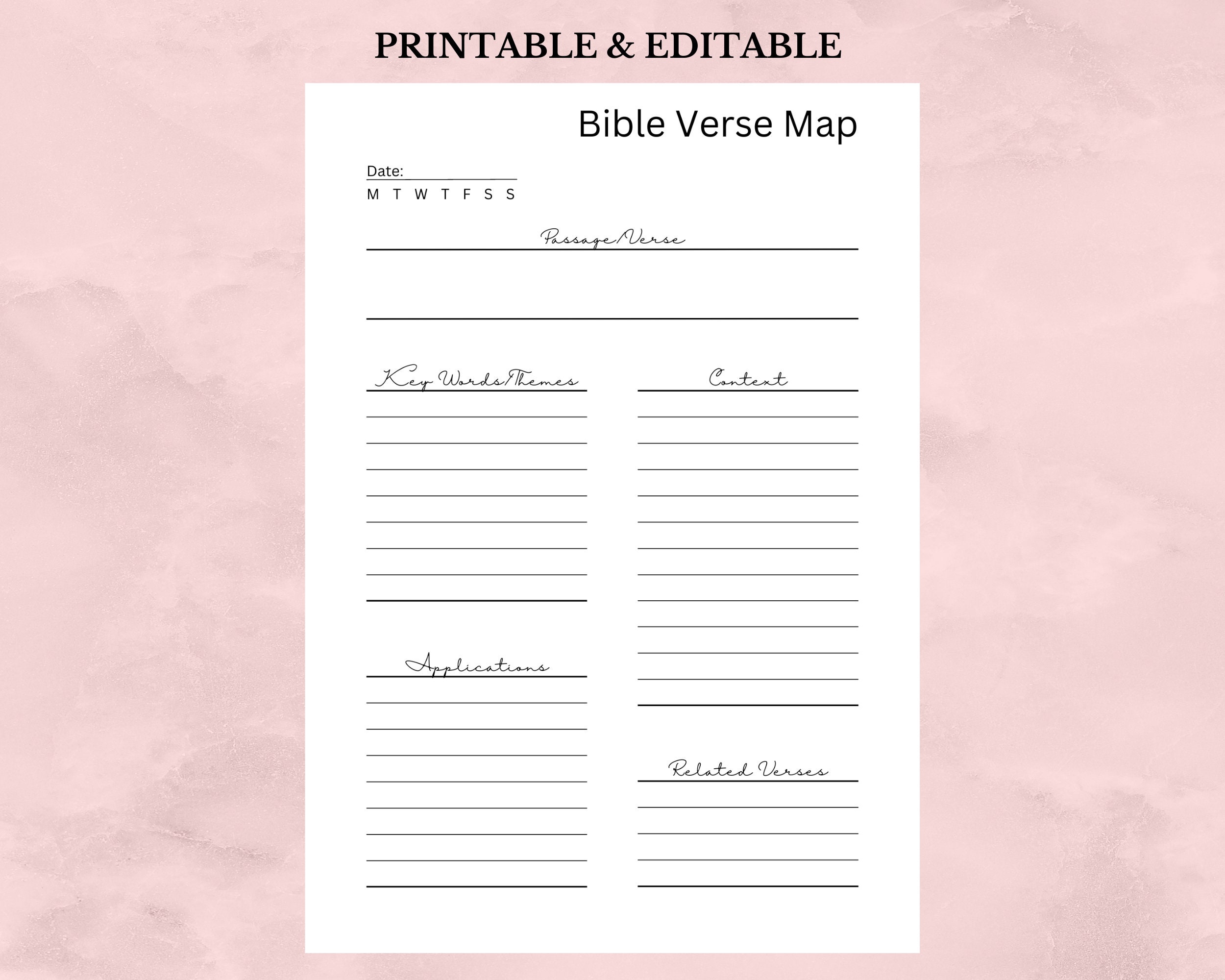 Bible Verse Mapping Printable and Editable, Sermon Journal, Study Word ...