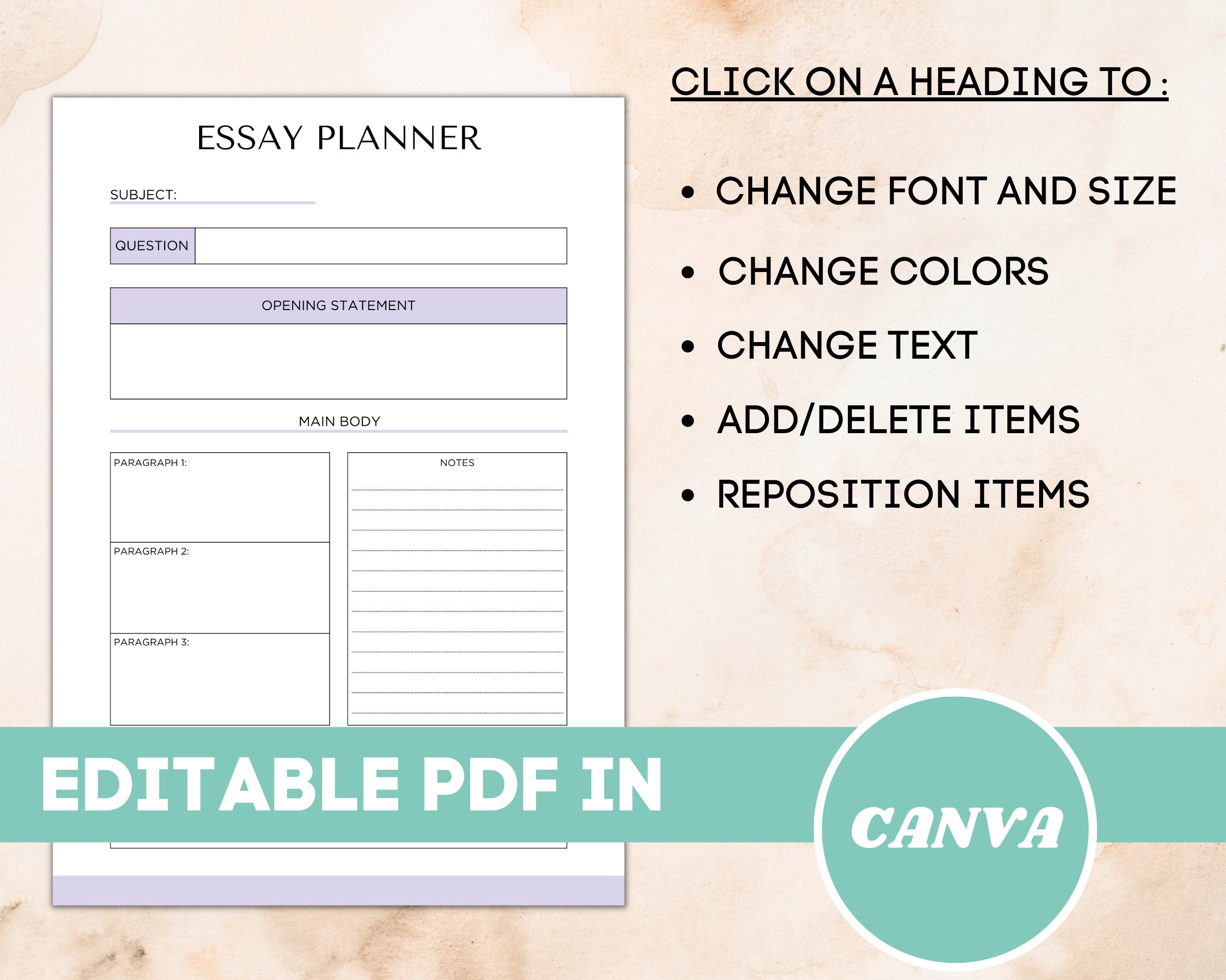 Essay Planner Printable, Editable Essay Writing Template, Planner ...