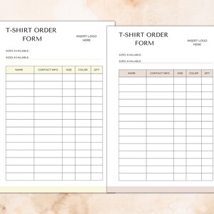 T-shirt Order Form Editable, Printable Shirt Order Form, Editable Small ...
