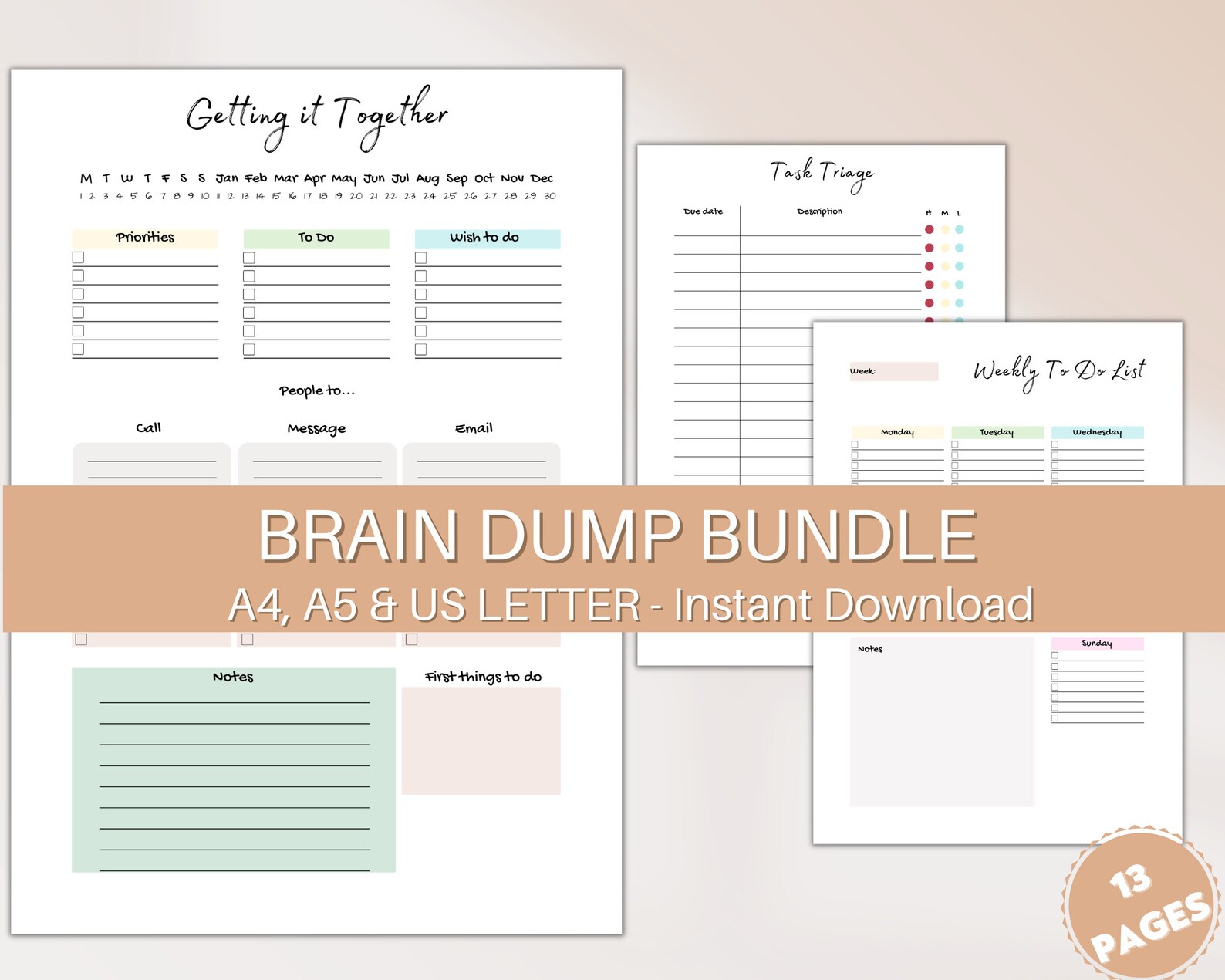 EDITABLE Brain Dump Bundle, to Do List Printable, ADHD Daily Planner ...
