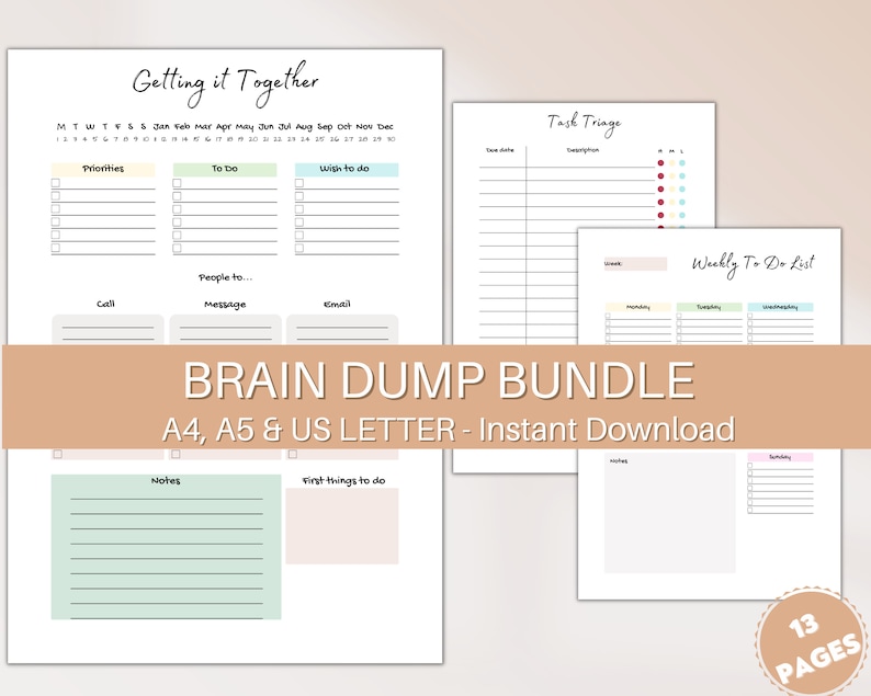 EDITABLE Brain Dump Bundle, to Do List Printable, ADHD Daily Planner ...