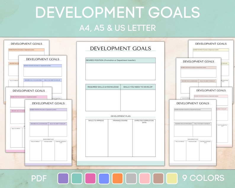 Development Goals Template, Printable, Editable Career Growth Sheet ...