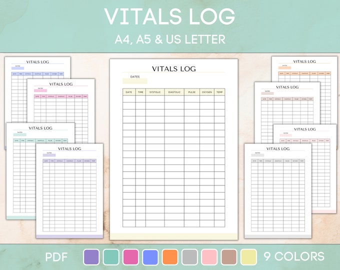 Printable Vital Sign Chart, Vital Sign Log, Caregiver Tracker, Intake ...