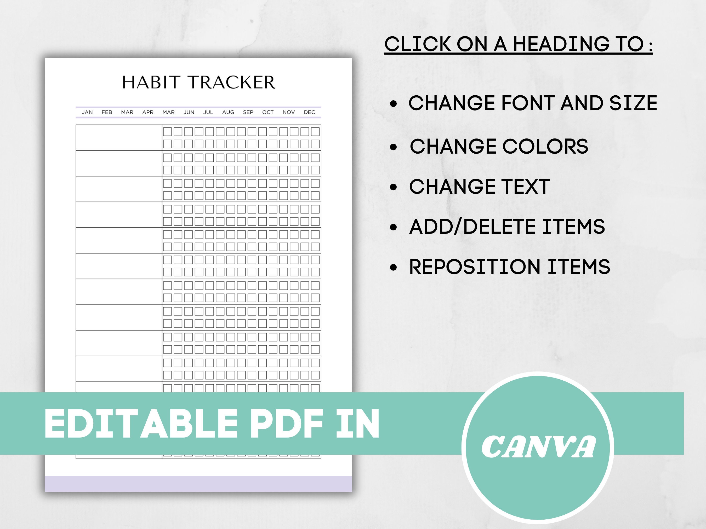 Printable Daliy Habit Tracker, Editable Everyday Habit Log ...
