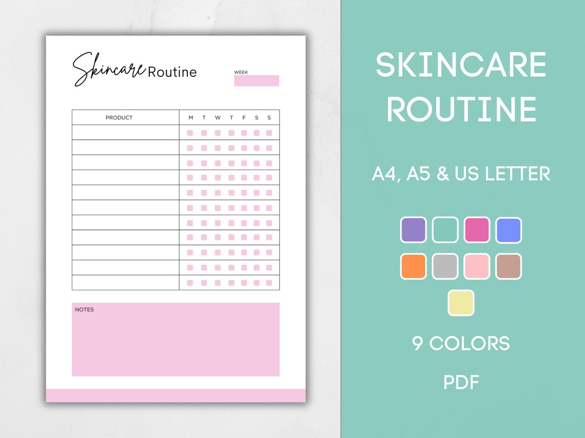 Printable Skincare Routine Template, Editable Self Care Tracker, Beauty ...