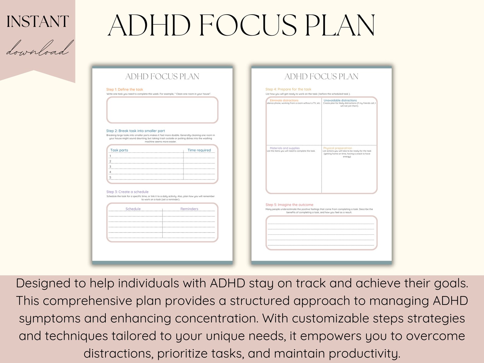 ADHD Focus Plan Worksheets Focus Daily Plan Goal Planner Therapy Focus ...