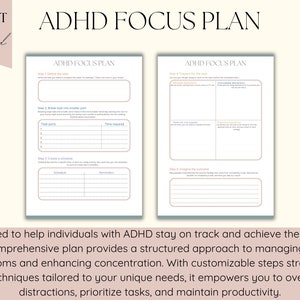 ADHD Focus Plan Worksheets Focus Daily Plan Goal Planner Therapy Focus ...