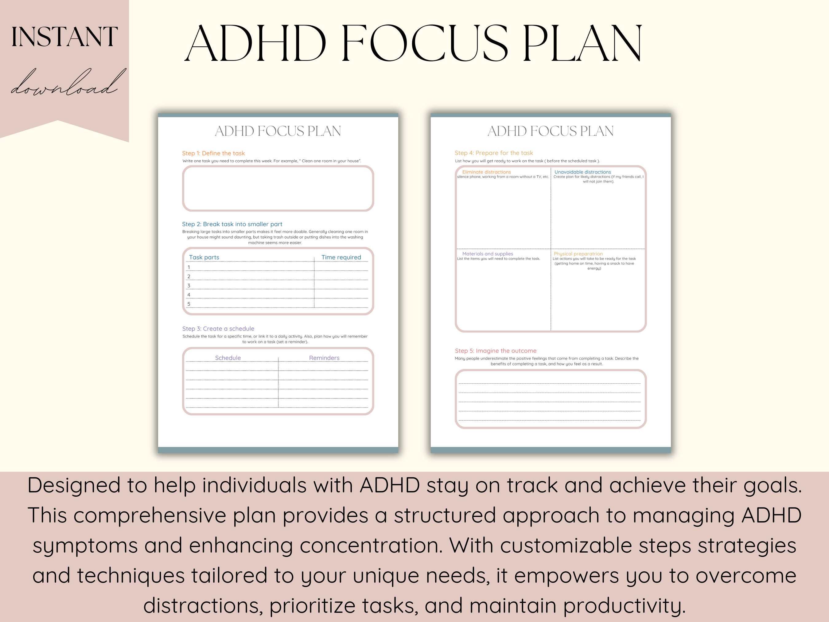 ADHD Focus Plan Worksheets Focus Daily Plan Goal Planner Therapy Focus Tools Productivity ADHD ...