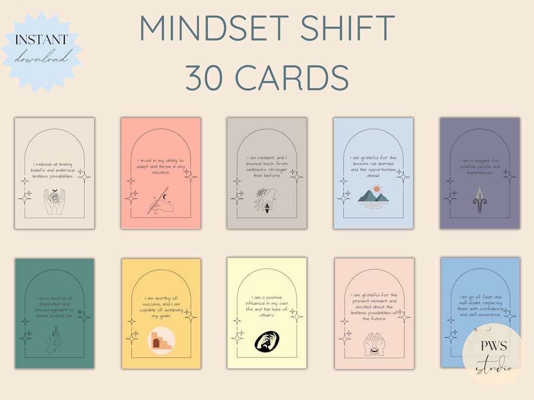 Mindset Shift Affirmation Cards Positive Mindset Statement Therapy ...