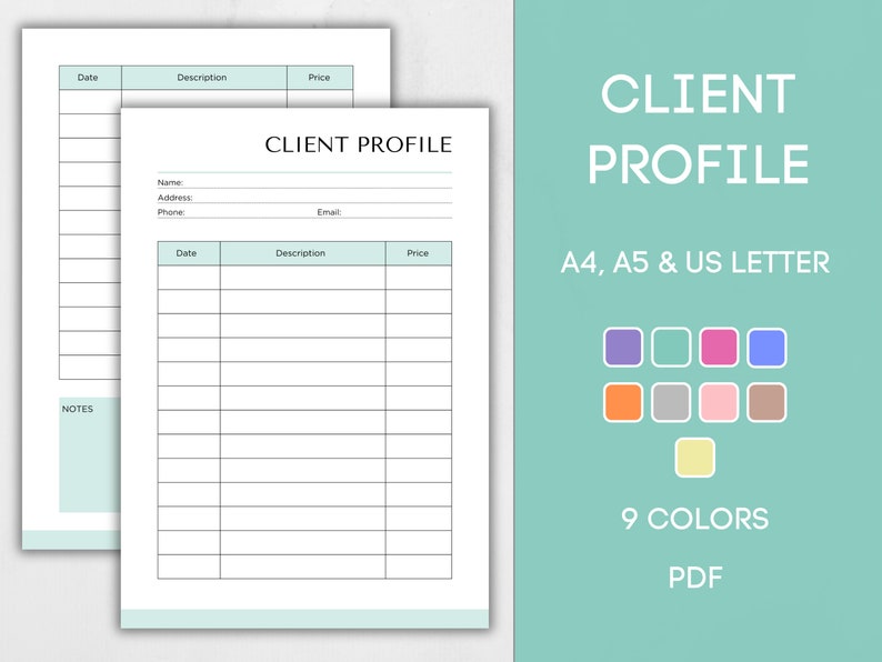 Printable Client Profile Template, Editable B2B Business Sheet ...