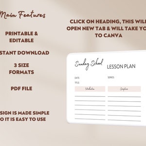 Sunday School Lesson Plan Printable, Sunday School Teacher Planner ...