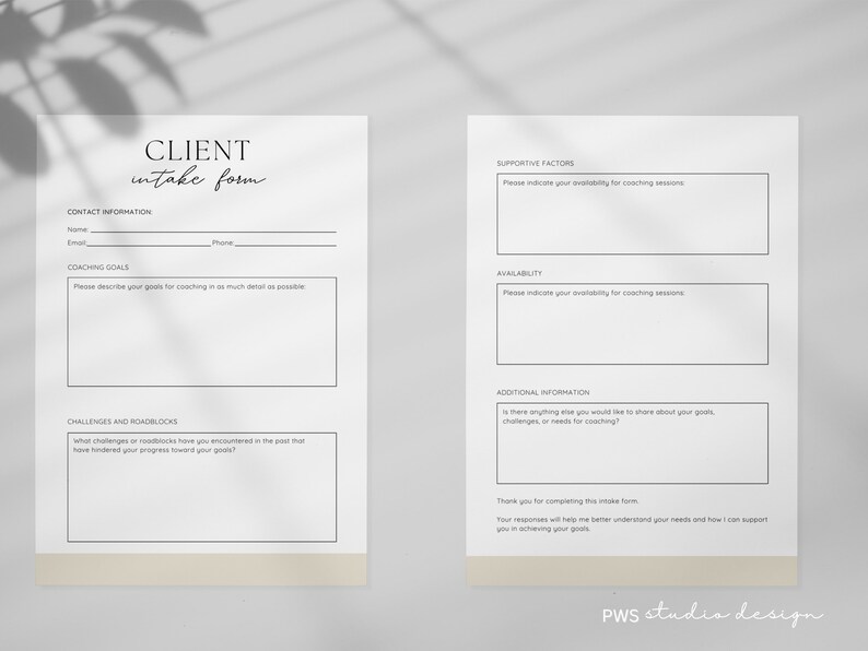 Coaching Client Intake Form Onboarding Life Coach Template Intake ...