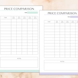 Price Comparison Template, Grocery Price Comparison Sheet, Price Book ...