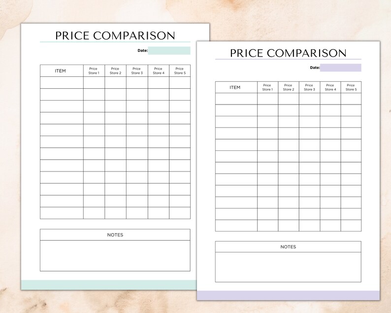 Price Comparison Template, Grocery Price Comparison Sheet, Price Book ...