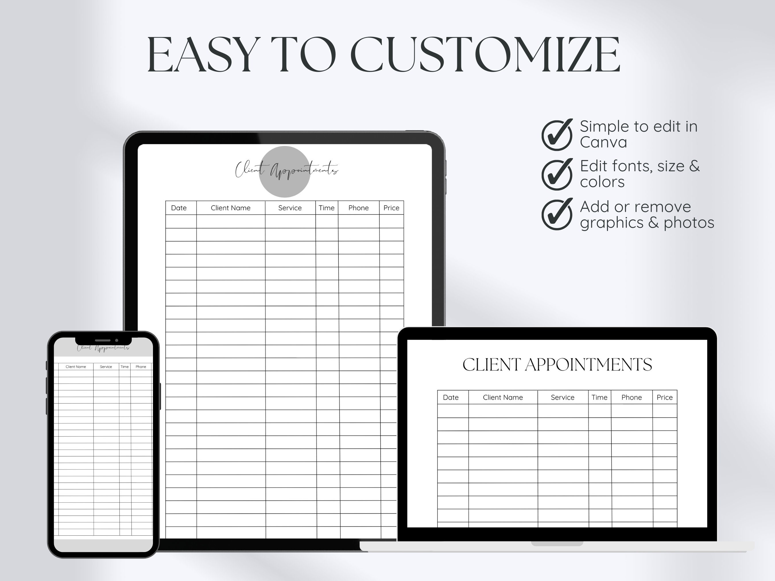 Client Appointment Template Printable Editable Meeting Log Appointment ...