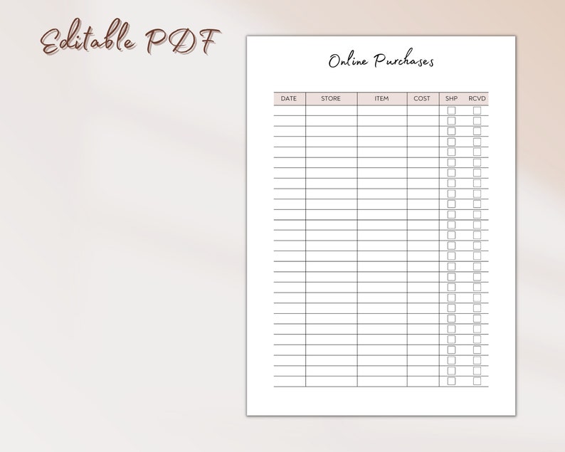 Printable Online Purchases Tracker, Order Tracker Template, Shopping List, Items to Buy, A4/a5 ...