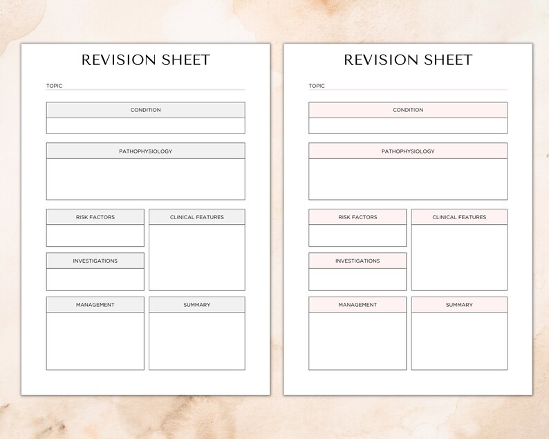 Nursing Student Revision Sheet Printable, Editable Nurse Revision Log ...