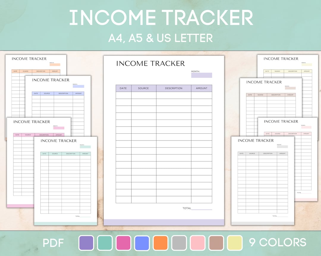 Income Tracker Printable, Editable Monthly Income, Tracker Income and ...