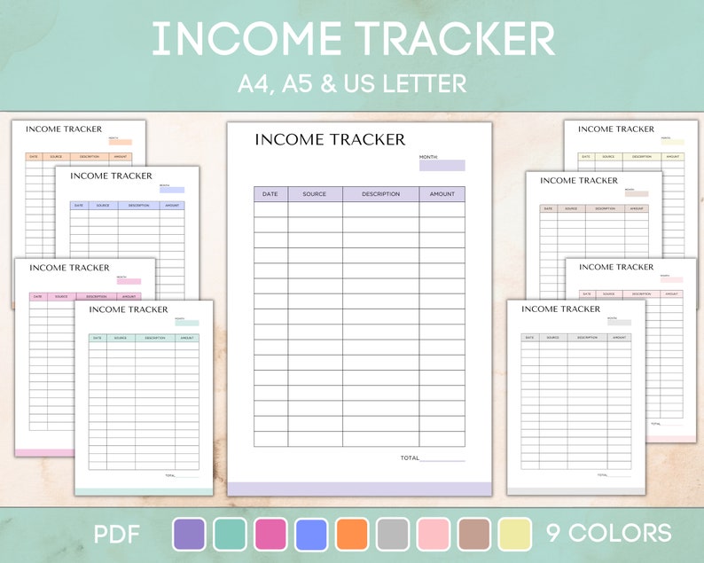 Income Tracker Printable, Editable Monthly Income, Tracker Income and ...