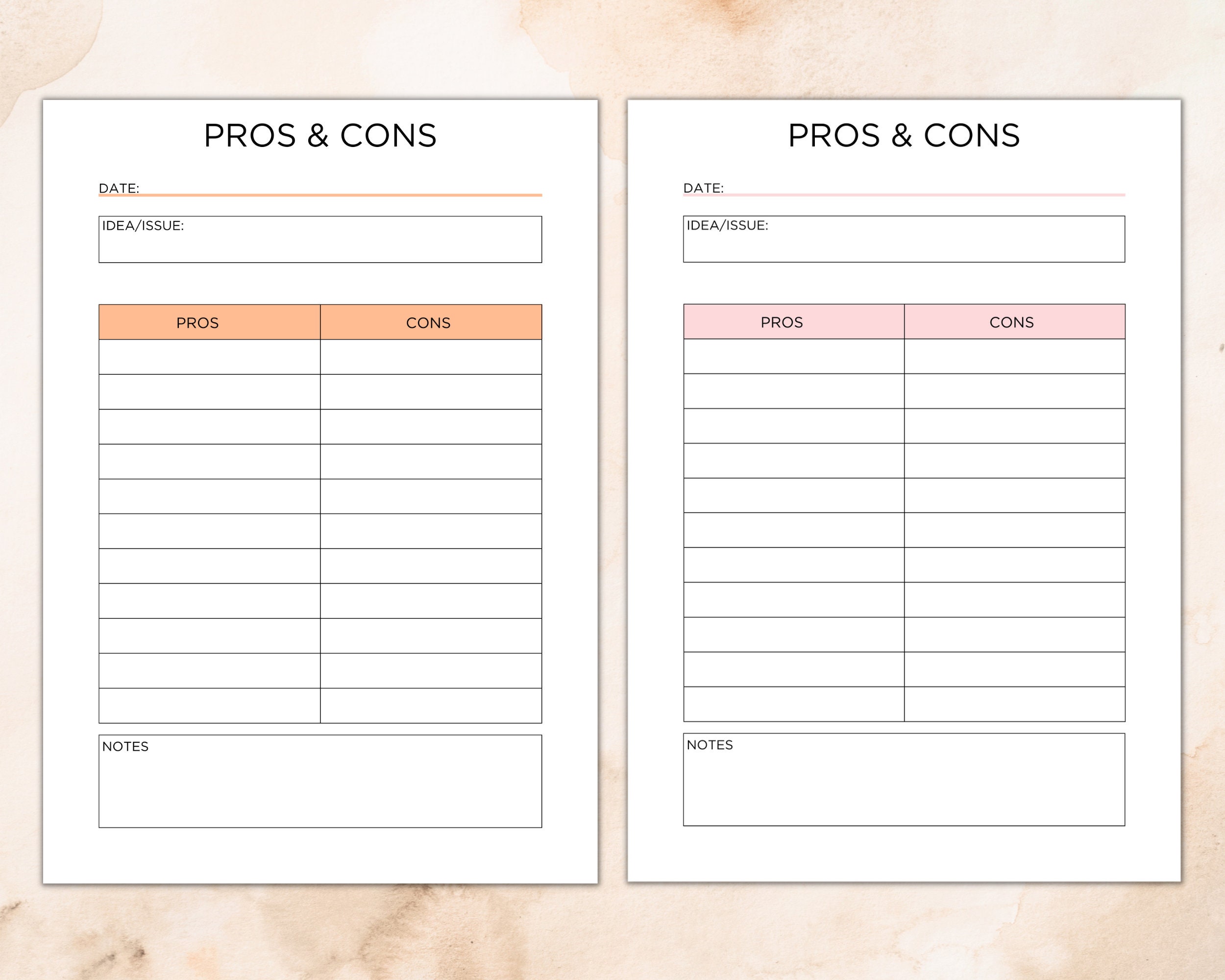 Pros and Cons List Printable Editable Print at Home Planner Life ...