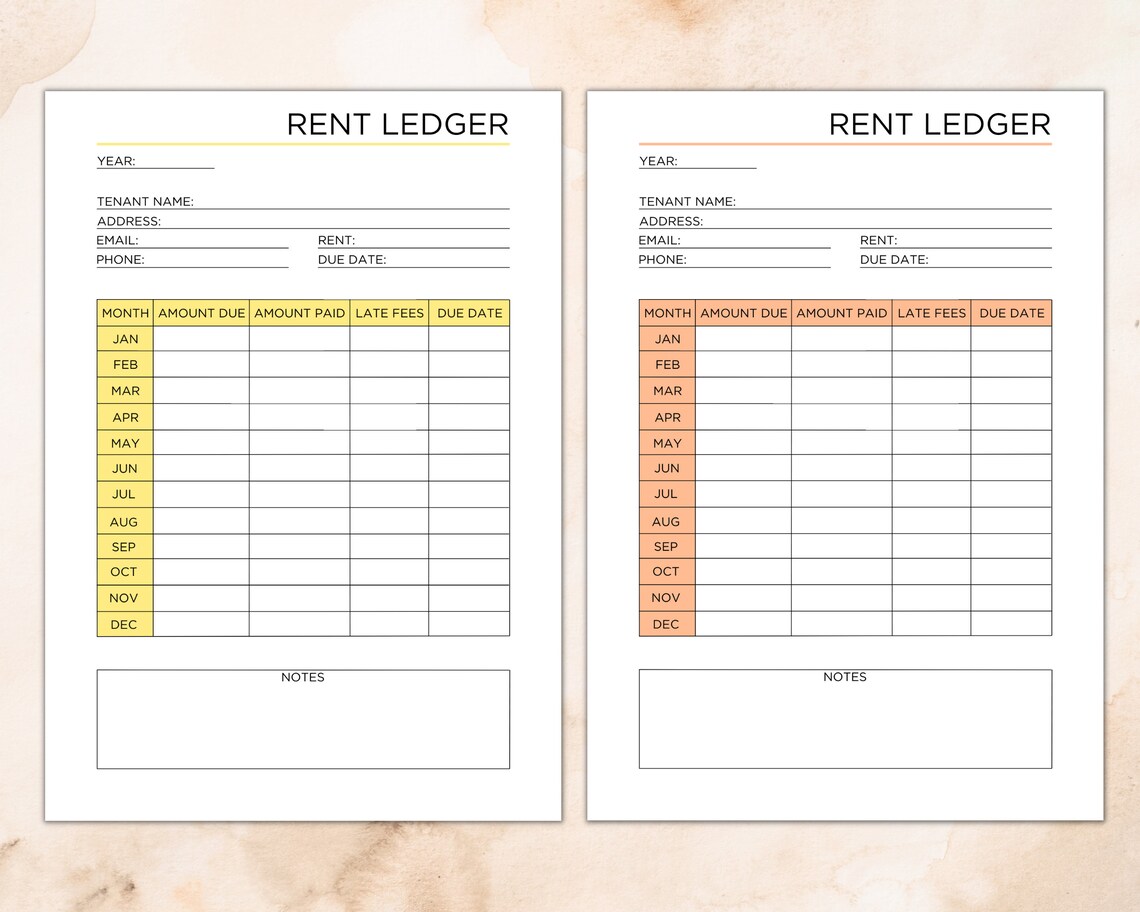 Printable Rent Payment Ledger, Printable Rent Payment Log, Rental ...
