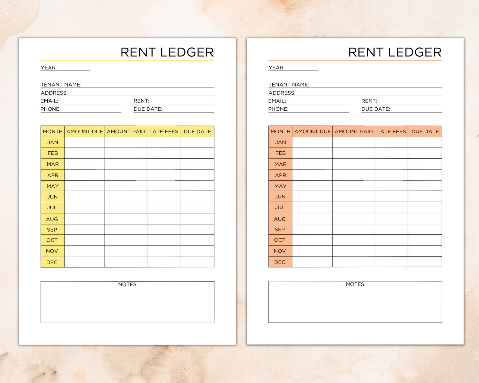 Printable Rent Payment Ledger, Printable Rent Payment Log, Rental ...