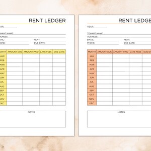 Printable Rent Payment Ledger, Printable Rent Payment Log, Rental ...