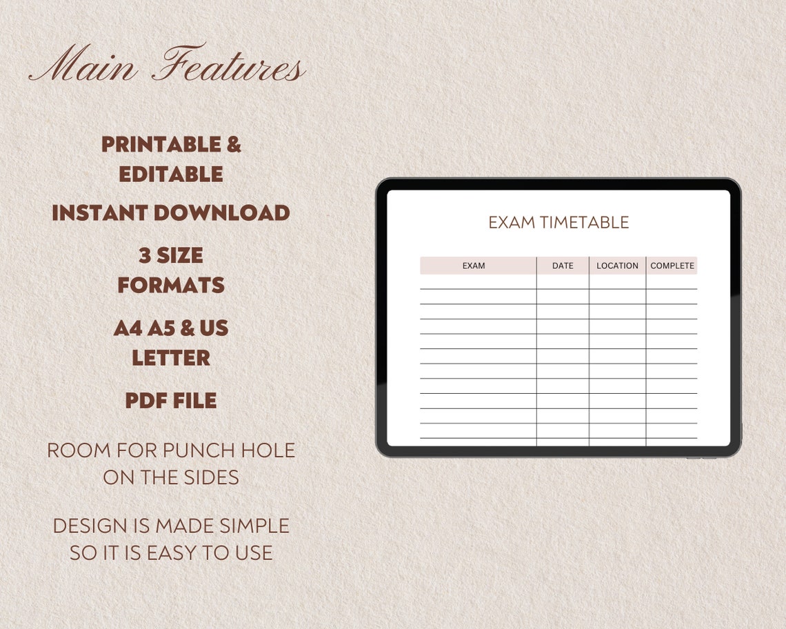 Exam Timetable Printable and Editable, Study Template, Student Log ...