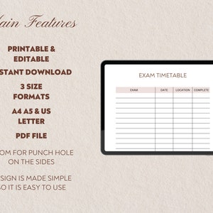 Exam Timetable Printable and Editable, Study Template, Student Log ...