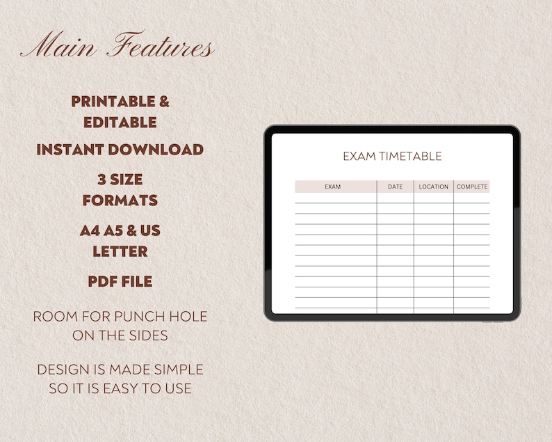 Exam Timetable Printable and Editable, Study Template, Student Log ...